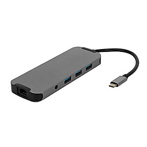 USB C to HDMI HUB Adapter, 3.5mm Audio Jack, 3X USB 3.0 Super Speed 5Gbps, RJ45 Gigabit Ethernet [10/100/1000Mbps], SD and TF Card Reader, USB-C Female Power Delivery - 100W