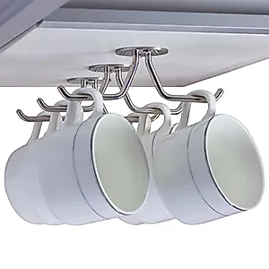 simpletome Mug Hooks Under Cabinet Coffee Cup Organizer Ceiling Storage Hanger for Office Cafe Bar Kitchen Utensils (3Pack, SUS304 Stainless Steel)