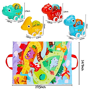 Dinosaur Cars Toys for 1 Year Old Boys Girls 4 Vehicle with Play Mat/Storage Bag Early Educational Infant Toys 6 9 Month Baby Toys 12-18 Month Birthday Gift for One Year Old Boy Toddler Toys Age 1-2