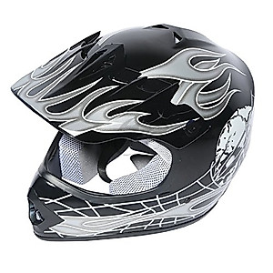 Tengchang DOT Youth Kids ATV Motocross Dirt Bike Black Skull Helmet w/Goggles+Gloves(L)