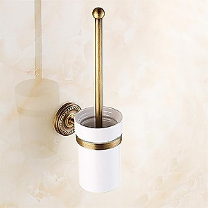 AAMNA Antique Brass Toilet Brush and Holder Wall-Mounted Ceramic Cleaning Brush w/Long Handle Deep Cleaner for Bathroom Storage and Organization