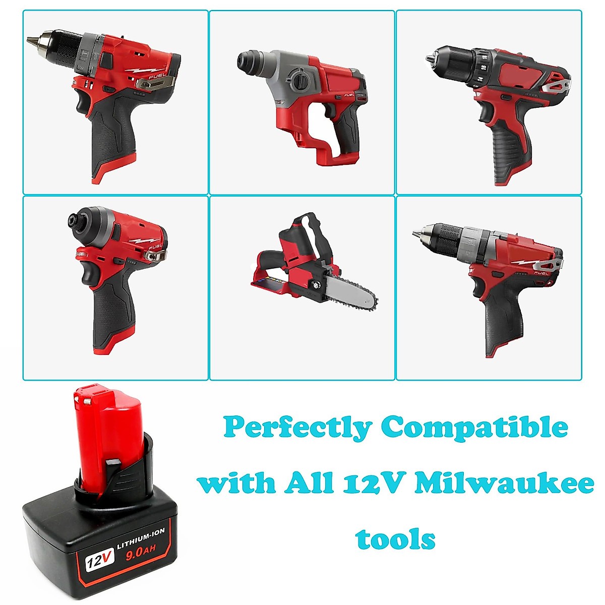 OYRMIL 2 Packs 9.0Ah M12 Battery Compatible with M12 Lithium-ion Battery 48-11-2440 48-11-2402 48-11-2411 M12 Cordless Tools