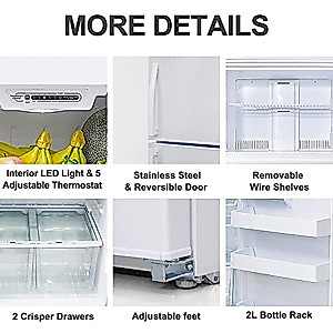 SMETA 18 Cu. Ft Refrigerator for Kitchen Full Size Top Freezer Top Mount Fridge 30" Frost Free, Apartment Garage Ready Refrigerators Double Door with LED light 66 inch tall, White