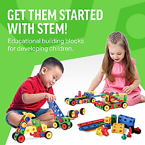 Brickyard Building Blocks STEM Toys - Educational Building Toys for Kids Ages 4-8 with 163 Pieces, Tools, Design Guide and Toy Storage Box, Easter Basket Stuffers Gift for Boys & Girls