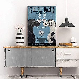 YUWONDESS Great Dane Dog Coffee Company Canvas Wall Art Vintage Themed Great Dane Wall Art Prints Retro Style Canvas Painting Pictures 1965 Funny Bar Art Print Poster on Canvas No Frame 20x28 inch(B)