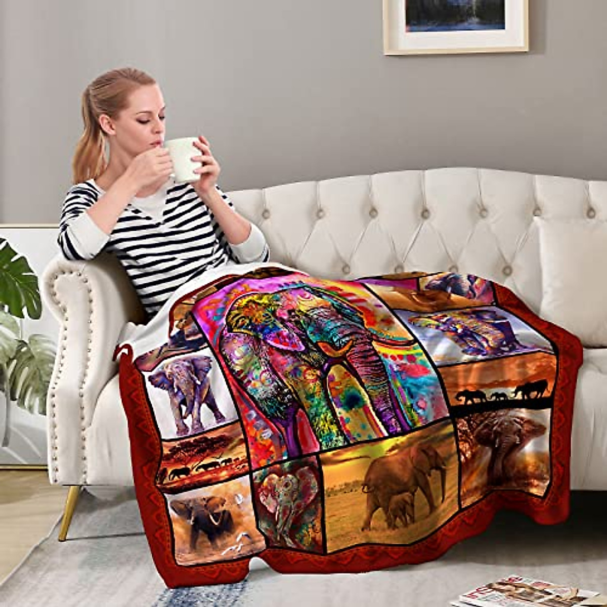 Elephant Blanket Gifts for Women Kids Adults Boys Men Elephant Lovers Home Bedroom Living Room Decor Soft Throw Plush Cozy Bed Couch Fleece Birthday Lightweight Blanket 50"x60"