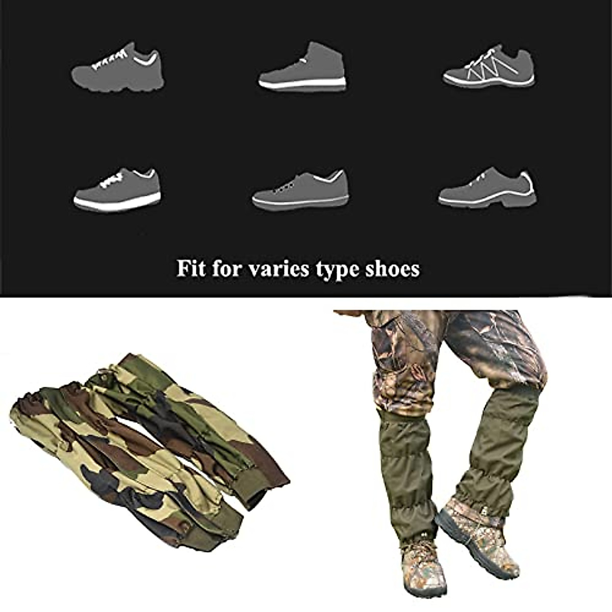 JJZS Adjustable Snake Gaiters for Men & Women, Camo Snake Proof Boot Gators, Snake Bite Protection Guards Chaps, Waterproof Leg Gators for Hiking, Hunting, Snow, Snowshoeing, Rattlesnake