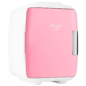 Cooluli Skincare Mini Fridge for Bedroom - Car, Office Desk & Dorm Room - Portable 4L/6 Can Electric Plug In Cooler & Warmer for Food, Drinks, Beauty & Makeup - 12v AC/DC & Exclusive USB Option, Pink