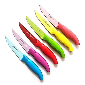 Jean-Patrique Non-Stick Steak Knife 6 Piece Set | Steel Blades Protector FREE Perspex Clear Knives Block