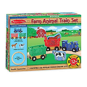 Melissa & Doug Farm Animal Wooden Train Set (12+ pcs)