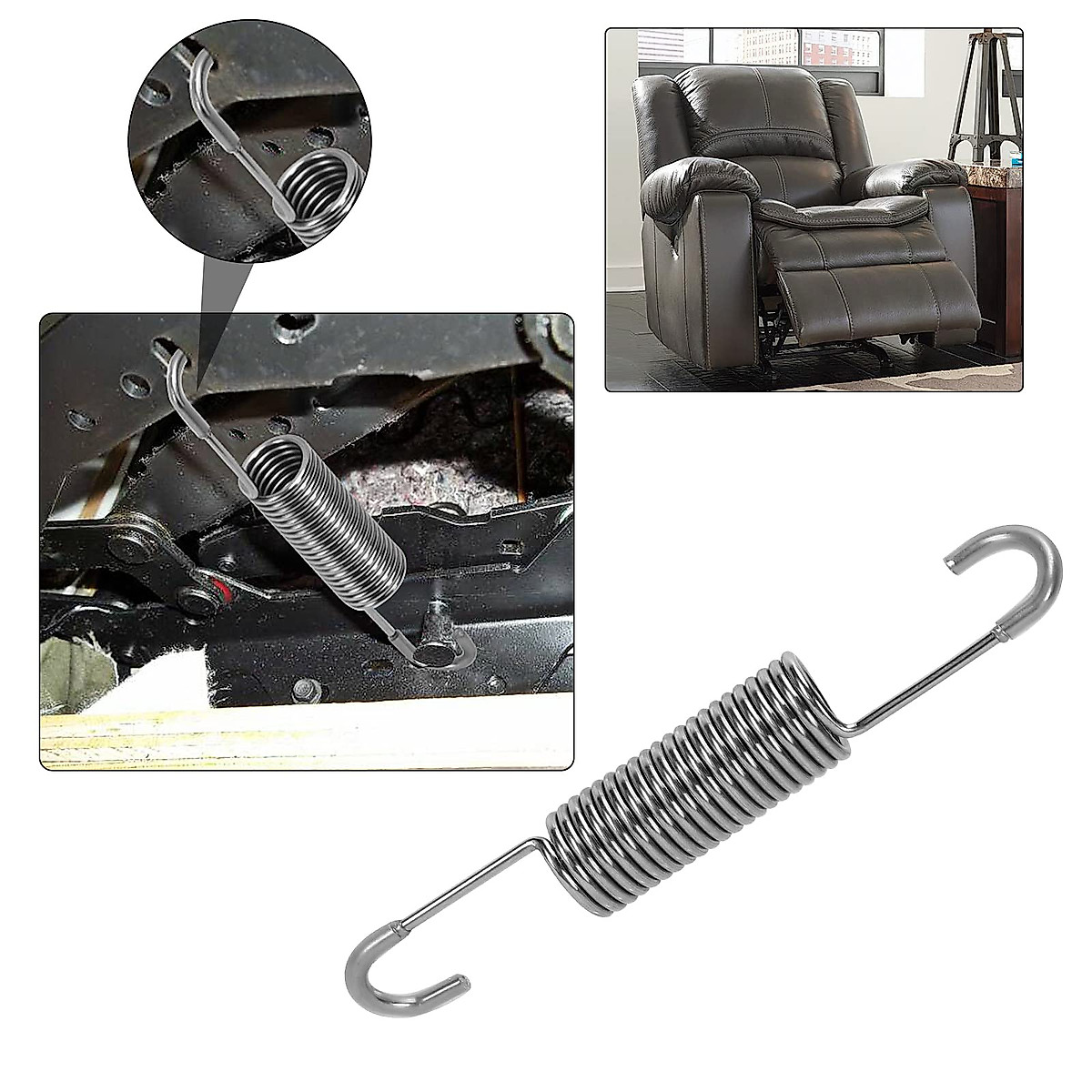 GNPADR GUPO 4-5/8 inch (2Pcs) Stainless Steel Recliner Sofa Chair Mechanism Stretch Spring Replacement -Long Neck Hook Style