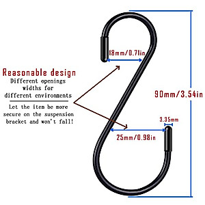 30 Pack S Hooks,3.54 In Matte Black Heavy Duty Metal S Hooks Can with Stand up to 33 pounds,For Kitchen,Office,Garden or Outdoor,S Hooks For Hanging Plants,clothes,Pots Pans,Cups,Bags, jewelry,Towels
