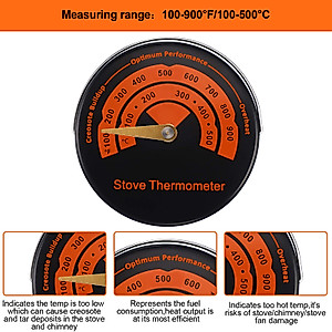 Frienda Wood Stove Thermometer Magnetic, Oven Temperature Meter Stove for Wood Burning Stoves Top, Avoiding Gas Stoves Pellet Stoves Chimney Pipe Damaged by Overheat(1 Piece)