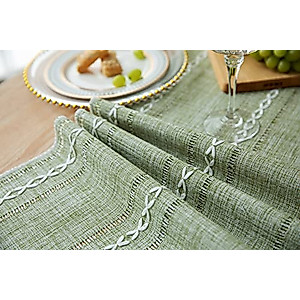 ZeeMart Farmhouse Table Runner, Rustic Table Runners 72 Inches Long, Linen Boho Table Runner, Braided Striped Green Table Runner for Dining Party Holiday, 15x72 Inches, Hollow Grass Green