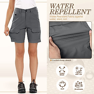 Jessie Kidden Womens Stretch Cargo Hiking Shorts Quick Dry Elastic Waist 7" Casual Shorts for Women Grey