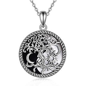 URONE S925 Sterling Silver Yin Yang Tai Chi Pendant Necklaces Tree of Life Necklace Tree of Life Jewelry for Men Women