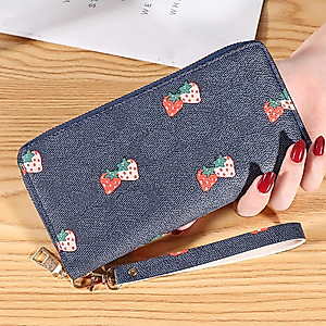 ZHAOCC Ladies Wallet, Ladies Compact Clutch Mini Wallet Women s Cute Strawberry Print Wallet Long Handbag Wild Zipper Clutch Bag Multi-Card Wallet (Color : Brown)