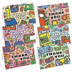 JOELELI 24 Pack Video Game Kids Thank You Cards with Envelope, Funky Gaming Bulk Thank You Notes Small Cute Blank Notecards Greeting Cards Varied Gratitude Card for Kids Birthday Baby Shower