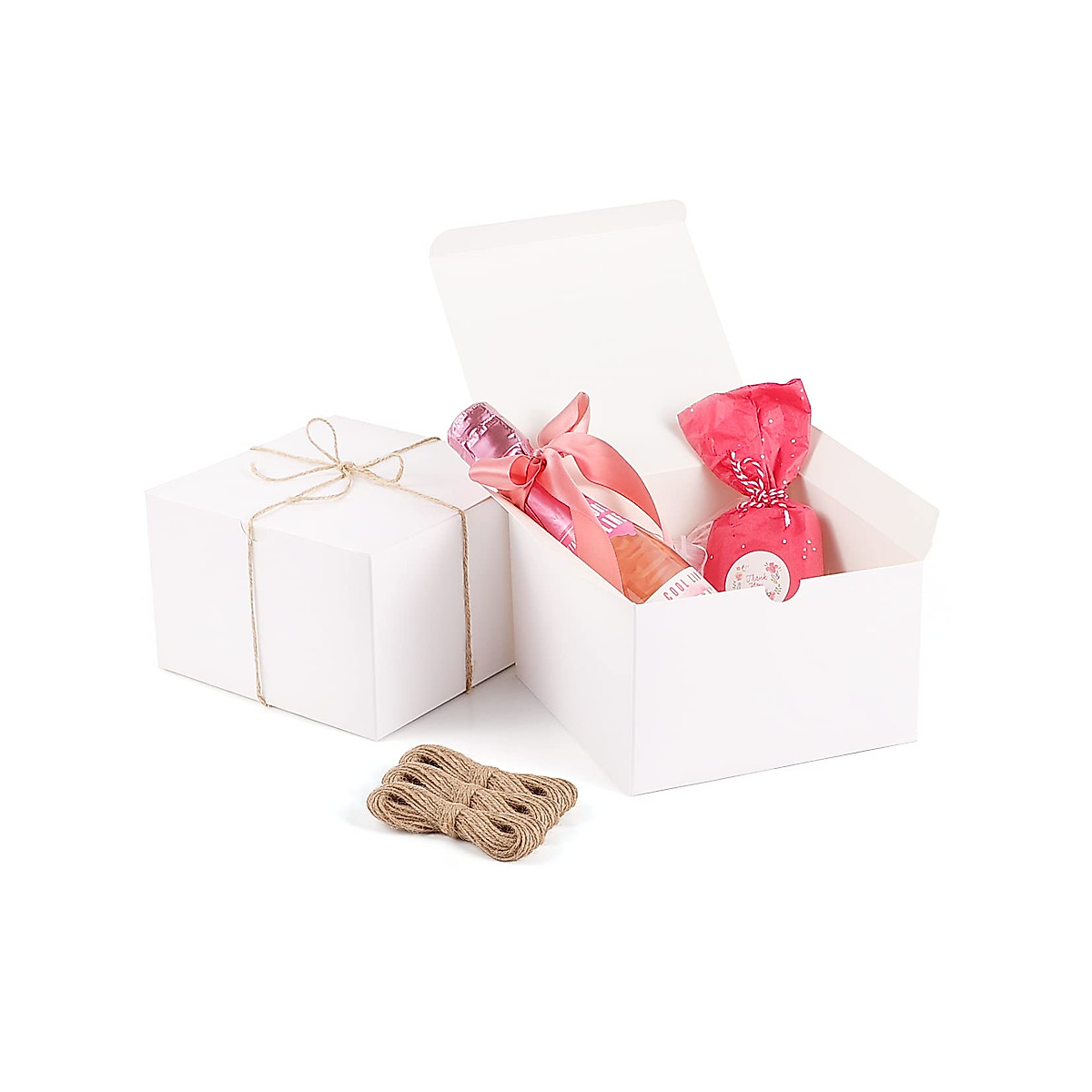 ValBox 6x6x4 Gift Boxes with 98ft Twine 20 Pack White Paper Gift Boxes with Lids for Gifts, Crafting Cupcake Boxes, Easy Assemble Bridesmaids Proposal Boxes