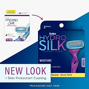 Schick Hydro Silk Moisture Razor Blade Refills, 6 Count | 5-Blade Moisturizing Razors for Women | Womens Moisturizing Razor Refills