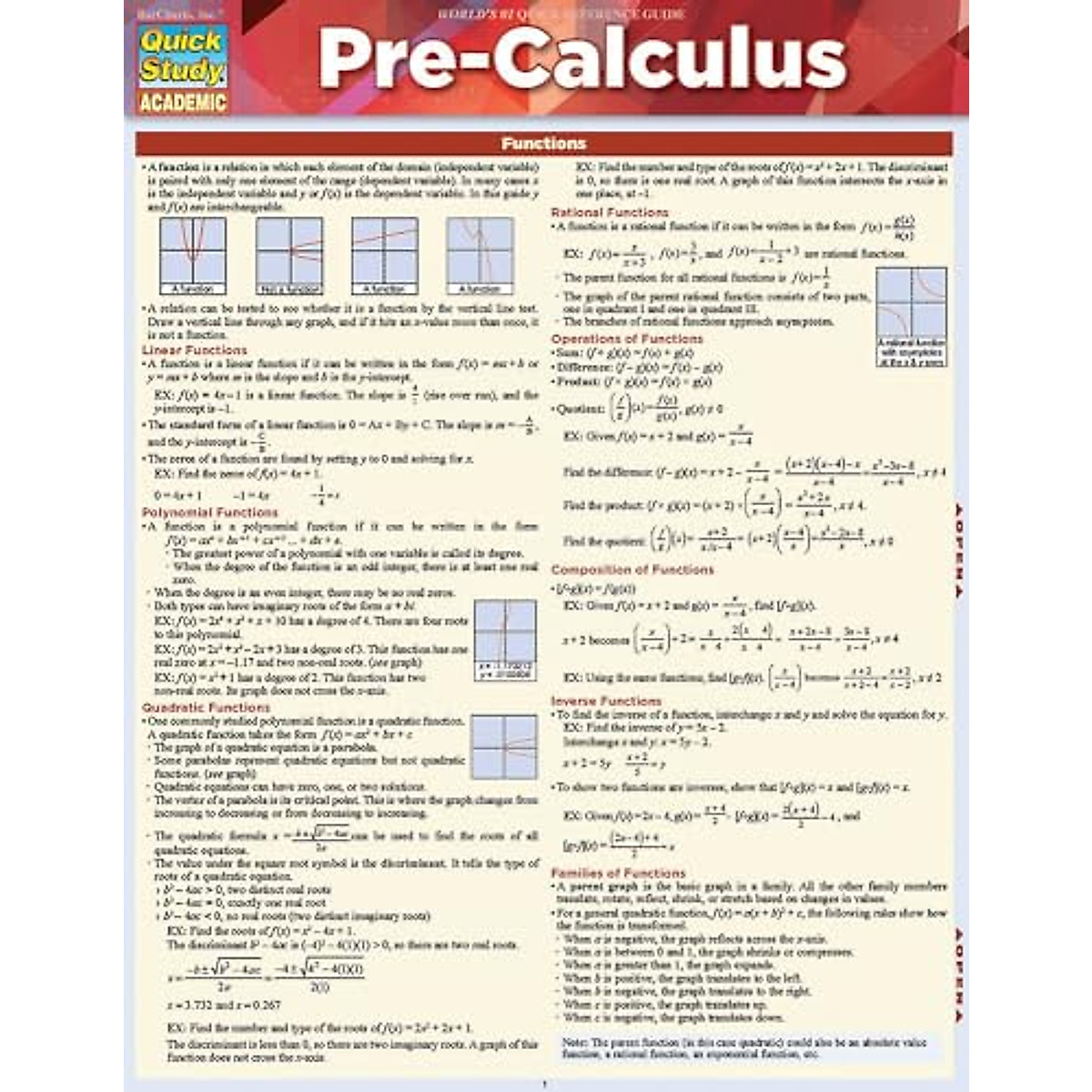 Pre-Calculus QuickStudy Laminated Reference Guide (QuickStudy Academic)