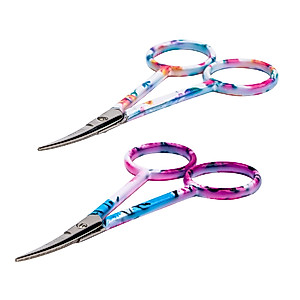 SINGER 4 Inch Forged Embroidery Scissors with Curved Tip for Sewing, Cross-Stitching, Crafts, & More (White Floral & Pastel Print, 2-Pack)
