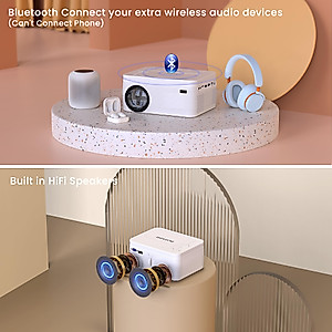 BIGASUO Upgrade HD Bluetooth Projector Built in DVD Player, Mini Video Projector 1080P Supported Compatible with TV/HDMI/VGA/AV/USB/TF SD Card, Portable Outdoor Movie Projector