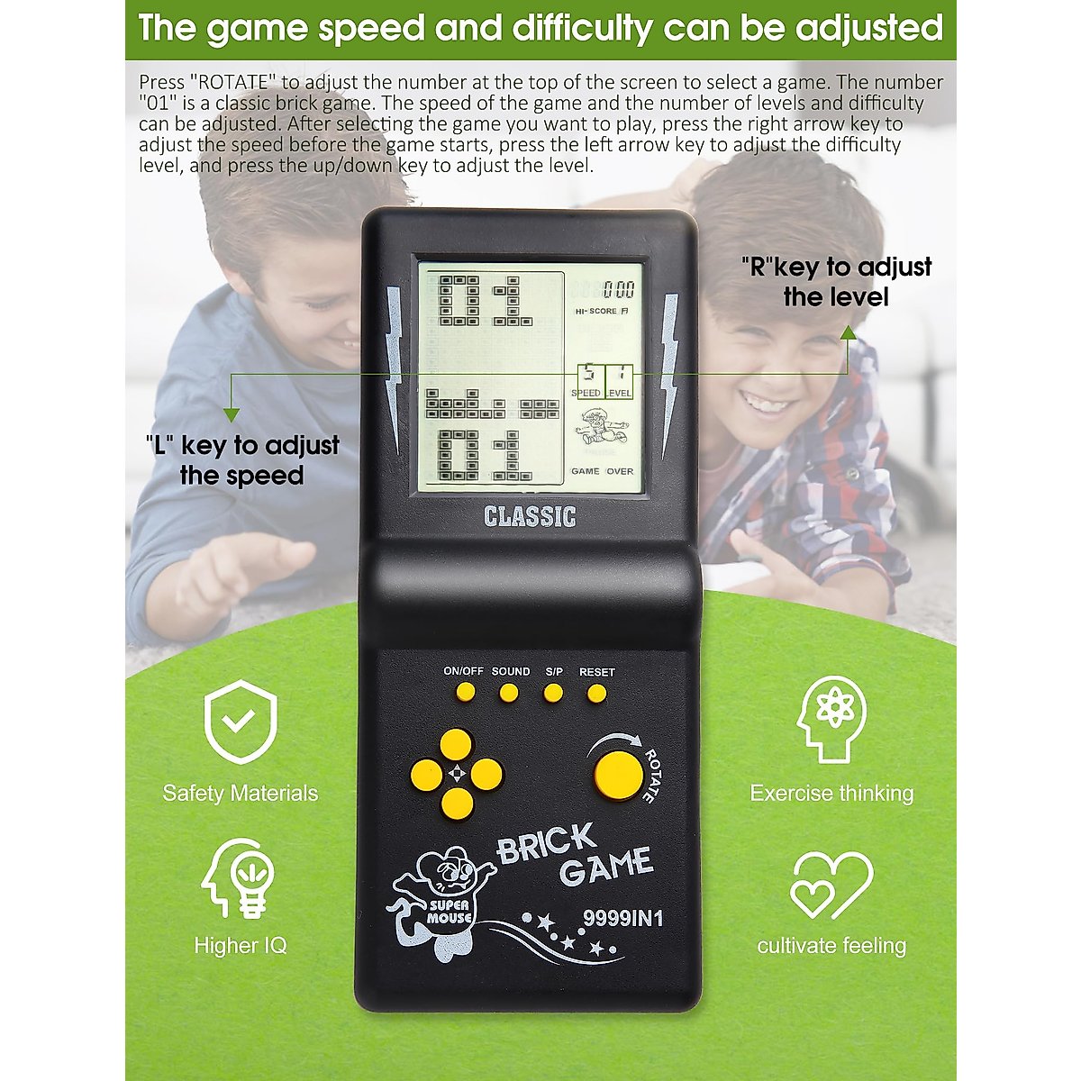 HLF 3.5-inch Large Screen Retro Brick Game Console for The 80s/90s Build in Block Game Racing/Tank Game Built-in 23 Classic Games Nostalgic Puzzle Children's Game Console (Black)