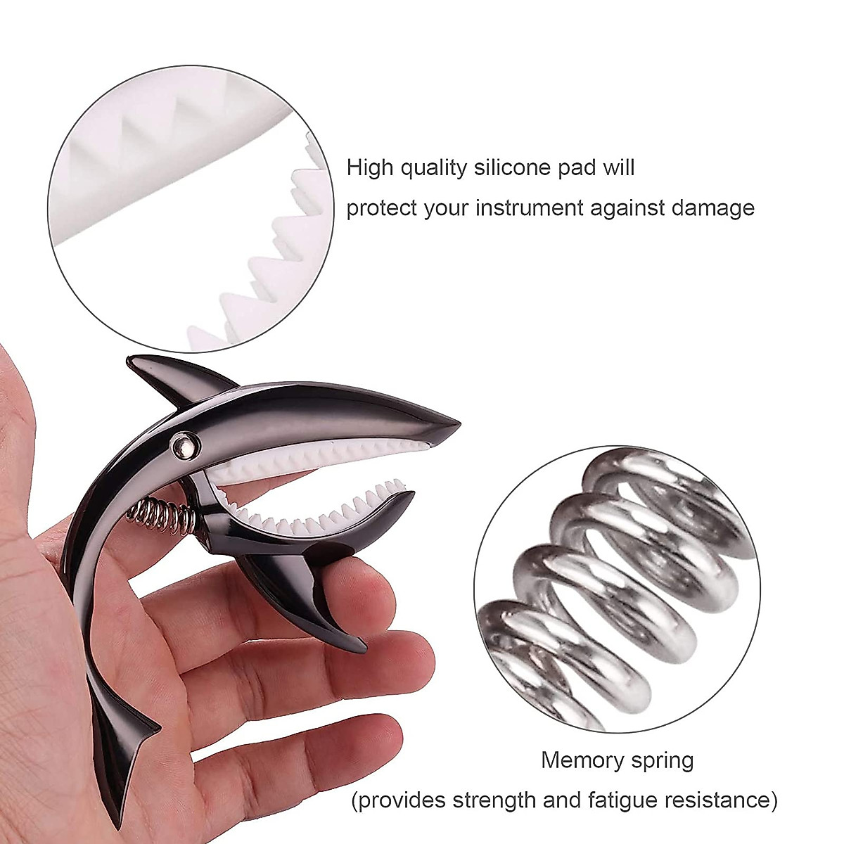 JINWEE Shark Guitar Capo Pretty Cool Capo for Electric Acoustic Classical Guitar Ukulele Zinc Alloy Spring Capo (Black)