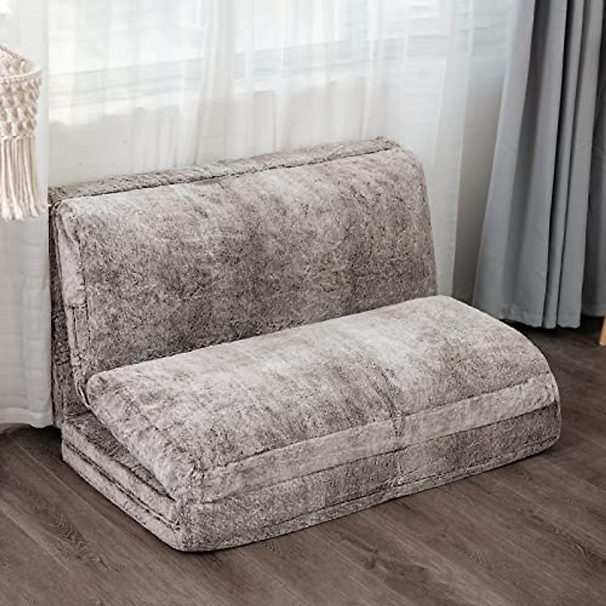 LITA Folding Mattress Sofa, Foldable Double Sofa Bed Foam Filling Convertible Sleeper Sofa Bed Modern Soft Faux Fur Wall Sofa Bed with Removable Cover for Living Room/Apartment/Dorm, Coffee