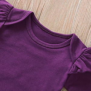 Aoswep Newborn Baby Girl Clothes, Infant Girl Outfits Long Sleeve Ruffle Romper + Floral Pants + Headband Set (9-12 Months,Purple)