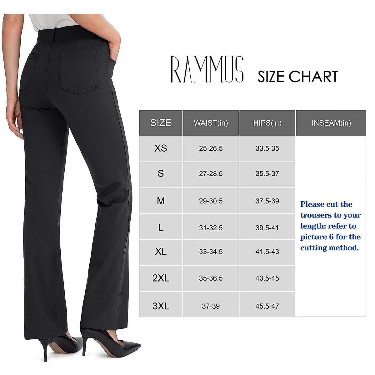 Rammus 28"/30"/32"/34" Women's Yoga Dress Pants Stretch Work Business Casual Slacks for Women Bootcut Office Trousers with 4 Pockets Black