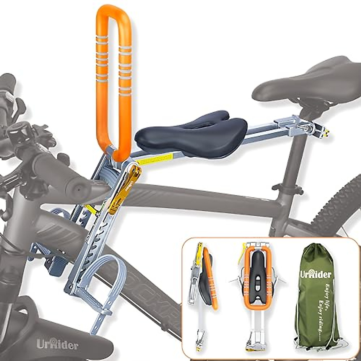 UrRider Child Bike Seat, Front Mount Kids Bike Seat,Fit Mountain Bikes, Cruiser Bikes, Folding Bikes, Ultra Light,Portable, Tool-Free, Quick-Release,Toddler Bike Seat for Baby 2-6 Years(up to 60lbs)