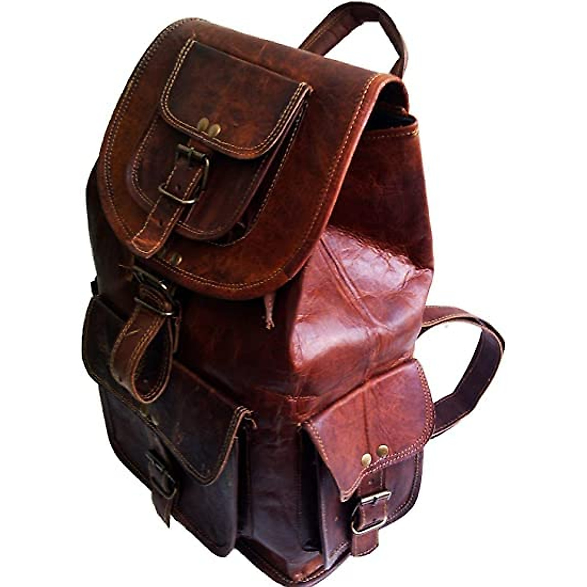 18" Brown Leather Backpack Vintage Rucksack Laptop Bag Water Resistant Casual Daypack College Bookbag Comfortable Lightweight Travel Hiking/Picnic for Men