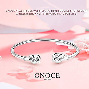GNOCE "Fall in Love 925 Sterling Silver Bangle Double Knot Design Basic Bracelet for Women (6.7)