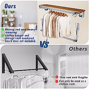 Foldable Wall Mounted Clothes Rack-30'' Long Rod&2 Thick Bases,Stainless Steel,Multi-Purpose for Space-Saving Garment Rack/Clothes Drying Rack/Clothes Hanger,Detachable and Top Shelf Room Reserved