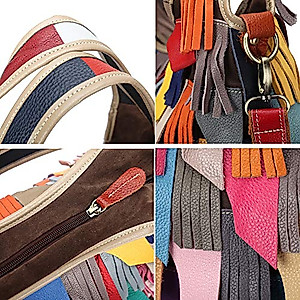 Segater® Women’s Random Multicolor Boston Bag Genuine Leather Colorful Patchwork Large Tote Handbag Hobo Purse Crossbody Big Bag