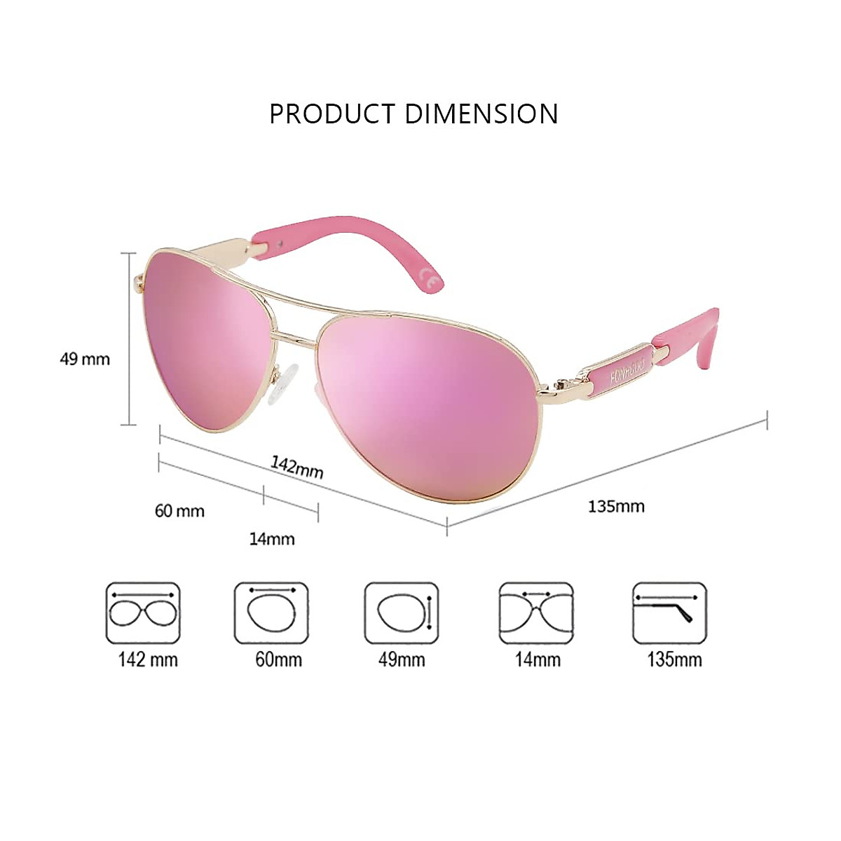 FONHCOO Polarized Sunglasses for Women Men, Oversized Aviator Sunglasses Metal Frame UV400 Protection(Pink)