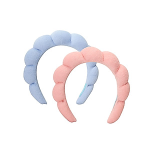 Bliss Women's Spa Headband - 2 Pack Microfiber Makeup Bubble Headband - Puffy Hair Band for Washing Face, Facials, Skincare, Shower, Size, Orange/Purple