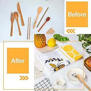 2 Pcs Bee Ceramic Spoon Rest and Bee Kitchen Towel Set Bee Kitchen Decor Set 5'' Bee Theme Spoon Holder Absorbent Tea Towels 16 x 24'' Honeycomb Dish Towels Kitchen Utensil Rest for Honey Bee Gift