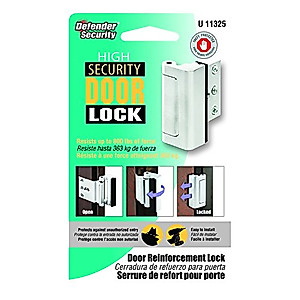 Defender Security U 11325 Door Reinforcement Lock – Add Extra, High Security to your Home and Prevent Unauthorized Entry – 3” Stop, Aluminum Construction, Brushed Chrome (Single Pack)