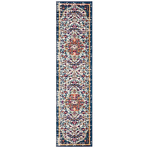 SAFAVIEH Madison Collection Runner Rug - 2'2" x 12', Ivory & Orange, Boho Chic Medallion Distressed Design, Non-Shedding & Easy Care, Ideal for High Traffic Areas in Living Room, Bedroom (MAD447A)