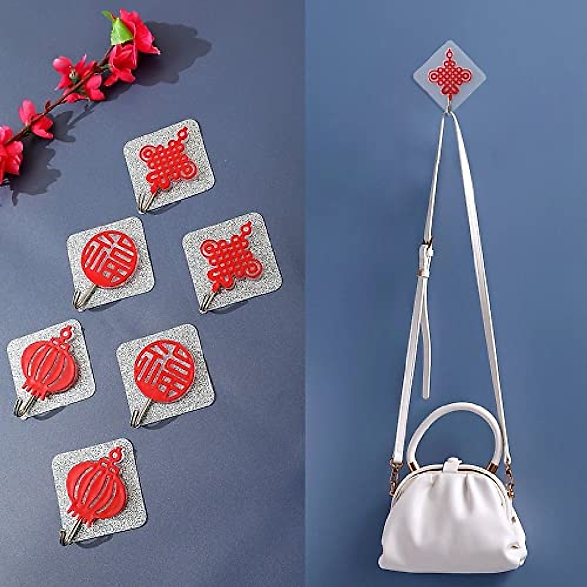 DIEWU Chiese Style Spring Festival Adhesive Hooks for Hanging ChunLian, Wall Door Window Decorative Storage Hooks(Transparent Lanterns)