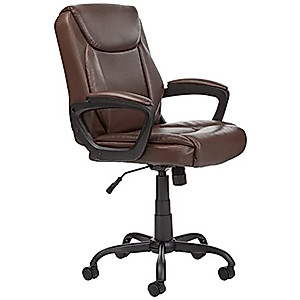 Amazon Basics Classic Puresoft PU Padded Mid-Back Office Computer Desk Chair with Armrest - Brown, 25.75"D x 24.25"W x 42.25"H