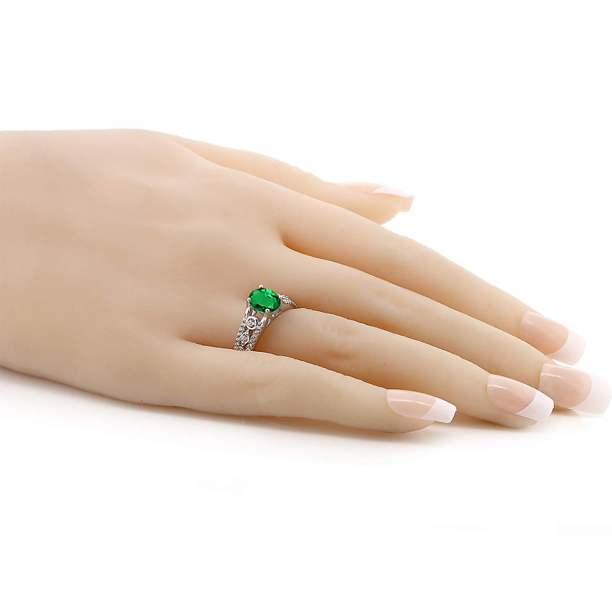 Gem Stone King 925 Sterling Silver Green Nano Emerald Engagement Ring For Women (1.56 Cttw, Available in size 5, 6, 7, 8, 9)