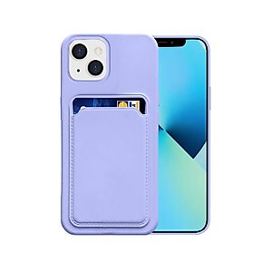 Silicone Wallet Case Compatible with iPhone 13 Case with card holder & iPhone 14 Case with Card Holder, Shock-Absorbing, Soft Slim Card Holder Case Designed for iPhone 13 /iPhone 14 (6.1 inch)-Purple