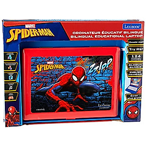 LEXiBOOK Disney Marvel Spider-Man - Educational and Bilingual Laptop French/English - Toy for Child Kid (Boys & Girls) 124 Activities, Learn Play Games and Music- Blue/Red, JC598SPi1