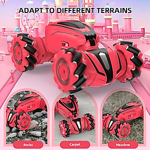 AONGAN RC Girls Remote Control Car,Double Sided 4WD Race Car 360°Drift，Gesture Sensing Rc Stunt Car，Girls Toys Age 6-8 RC Car, Girls Car Toys for 4 5 6 7 8 Years Old Toddlers Kids Birthday Gifts（Red）