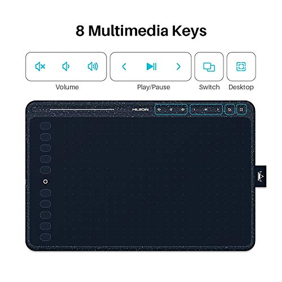 HUION HS611 Graphics Drawing Tablet Android Supported Pen Tablet Tilt Function Battery-Free Stylus 8192 Pen Pressure with 8 Multimedia Keys 10 Express Keys and Touch Strip(Starry Blue)