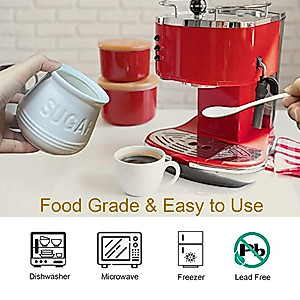 NAXIHOPT Sugar Bowl with Lid and Spoon, Ceramic Sugar Containers for Countertop, Sugar Cube Jar Coffee Bar Accessories, Covered Sugar Holder for Kitchen 12oz, White